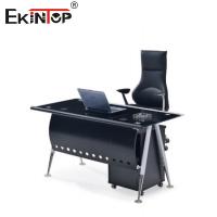 China Blue White Glass Office Table With 8mm Desktop Customized for sale