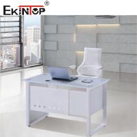 China Blue White Glass Office Table With 8mm Desktop Customized for sale