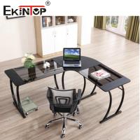 China L Shaped Glass Desk Office Depot With Metal Legs Home Computer Table for sale