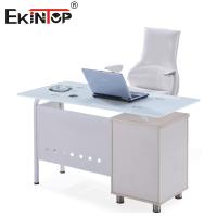 China Modern Glass L Shaped Office Desk With Silver Legs for sale