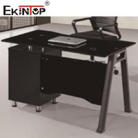 China Commercial Black Glass L Shaped Desk With Drawers Modern Executive Office Furniture for sale