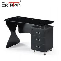 China Wood Metal Glass Corner Computer Desk Black Smooth Glossy Finish for sale