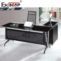 China Metal Legs With Cabinet Glass Desk Modern Home Office Computer Desk for sale