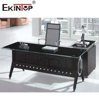 China Metal Legs With Cabinet Glass Desk Modern Home Office Computer Desk for sale