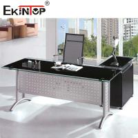 China Metal Legs With Cabinet Glass Desk Modern Home Office Computer Desk for sale