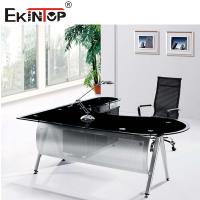 China Commercial Furniture Black Glass Desk With Metal Legs Customized for sale