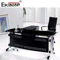 China Commercial Furniture Black Glass Desk With Metal Legs Customized for sale