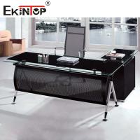 China Commercial Furniture Black Glass Desk With Metal Legs Customized for sale