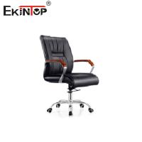 China Dark Black Leather Chair with Adjustable Height and Wooden Armrests for sale