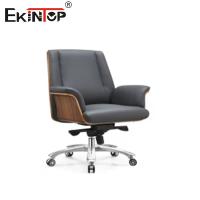 China High-back Rotating Height-Adjustable with Wooden Base and Gray Leather Chair for sale