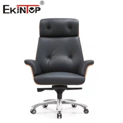 China Business Style Black Office Leather Chair Metal Leg with Wheels for sale