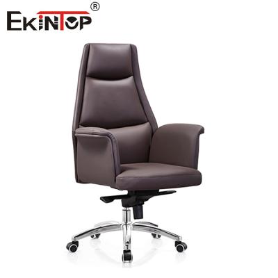 China Brown Leather Office Chair with Swivel Function and Metal Legs for sale