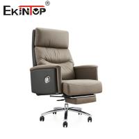China Multi-functional Reclining Grey Leather Office Chair with Footrest for sale