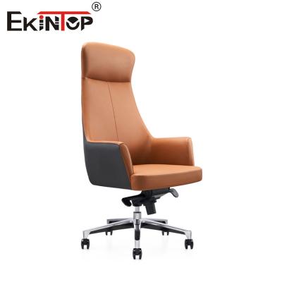 China Orange High Back Leather Chair With Armrests And Smooth Casters for sale