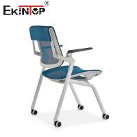China Blue And Gray Training Room Chair With Wheels Foldable for sale