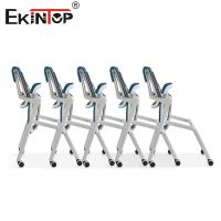 China Blue And Gray Training Room Chair With Wheels Foldable for sale