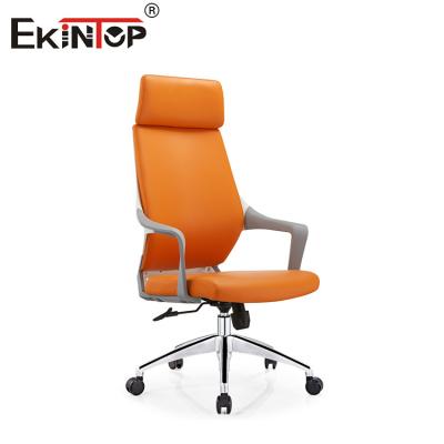 China High Back Orange Leather Office Chair With Wheels Modern Style for sale