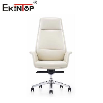 China Butterfly Mechanism White Leather Chair Rotate And Adjust Height for sale