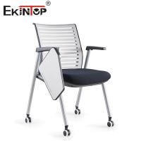 China Powder Coating Frame Training Chair Mesh Backrest With Writing Tablet Armrest And Swivel Casters for sale
