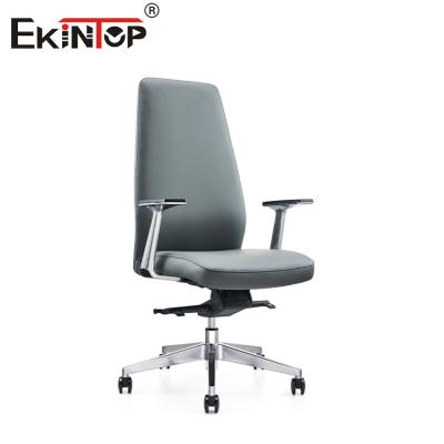 China Eco Friendly Blue Gray Leather Office Chair With Adjustable Armrests And Height for sale