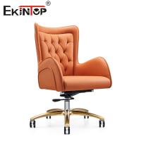China Orange Mid Back Leather Chair With Metal Legs And Wheels 10 Years Warranty for sale