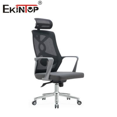 China Gray High Back Ergonomic Mesh Office Chair With Headrest For Work for sale