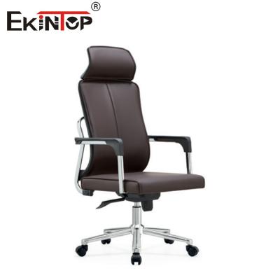 China Deep Brown Leather Office Chair With Adjustable Back Support And Height for sale