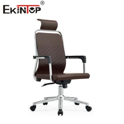 China High Back Brown Leather Office Chair With PU Pad Armrests And Swivel Feature for sale