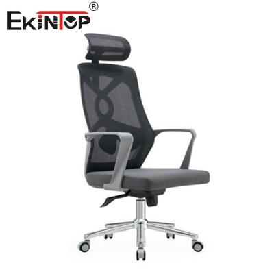 China Customizable High-Back Gray Mesh Office Chair With Headrest Direct Source Manufacturer for sale