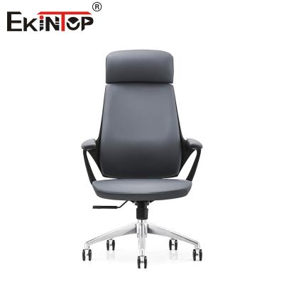 China Black High-Back Office Chair With Leather Material And Headrest for sale