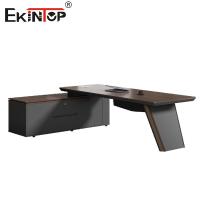 China Black Wooden Office Desk Commercial Style With Side Cabinet Office Furniture for sale
