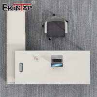 China Minimalist Office Desk Acacia Wood Desk With Storage Cabinet And Metal Legs for sale
