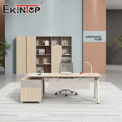 China Natural Wood Style Executive Desk with Storage Cabinets Large Writing Desk for sale