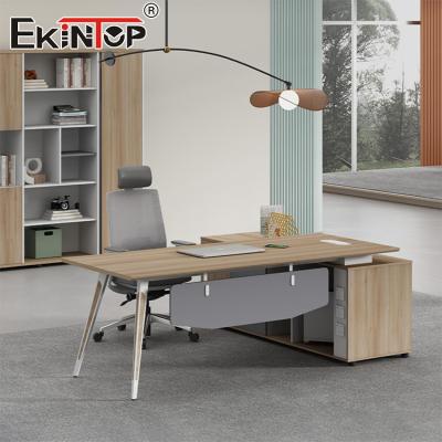 China Oak Office Desk Modern Style with Side Cabinet Custom Made Desk for sale