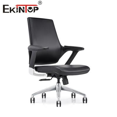 China Low-Cost Mid-Back Black Leather Chair Modern Style Custom BreakRoom Chairs for sale