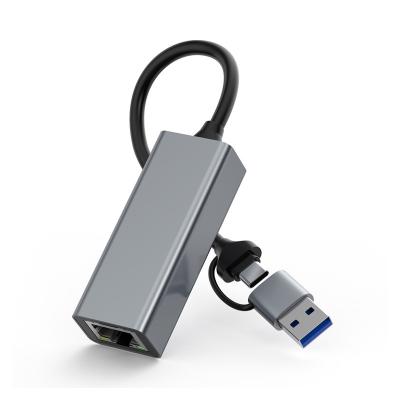 China Dual Port USB3.0 Type A And Type C Gigabit Ethernet Adapters for sale