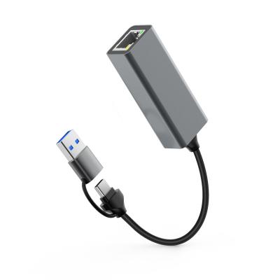 China USB A And C To 2.5 Gigabit Network Adapter Splitter At SuperSpeed 10 100 1000 2500 Mbit for sale