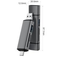 China Dual Port USB 3.0 Type C OTG HUB With SD Micro SD Memory Card Reader Metal Housing for sale
