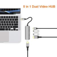 China 5 In 1 USB C To Dual HDMI Multi Monitor Adapter With USB C Data Port And Power Delivery for sale