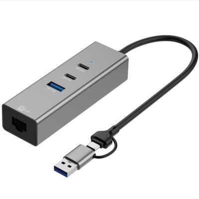 China New 4 IN 1 Dual Port USB A & C 2.5G Ethernet Adapter With 2Ports USB C And USB A HUB for sale