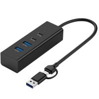 China Dual Port USB A C HUB with 4Ports Data Expansion Design Black Color Aluminium Material for sale