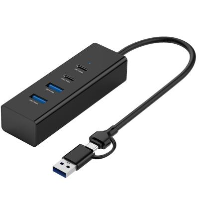 China Dual Port USB A C HUB with 4Ports Data Expansion Design Black Color Aluminium Material for sale