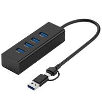 China Dual Port USB A C HUB with 4Ports Data Expansion Design Black Color Aluminium Material for sale