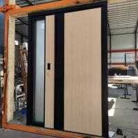 China Handle Black Wooden Aluminium Garden Door Noiseless Aluminium Pivot Entrance Doors for sale