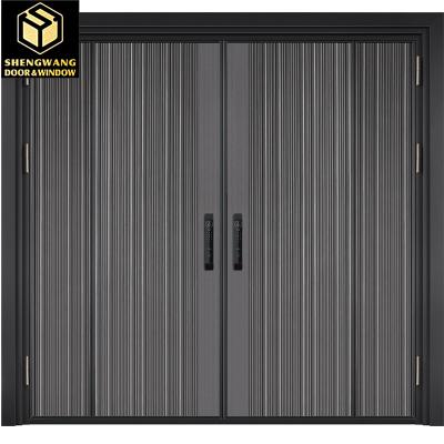China OEM Stainless Steel Entrance Door Golden Powder Coated Metal Exterior Doors for sale