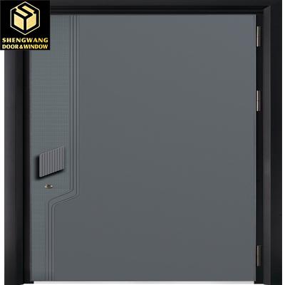China Black Powder Door Stainless Steel Entry Door Heat Transfer Print 2.0mm Solid Metal Exterior Doors for sale