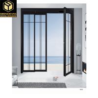 China 5MM Black Aluminium Glass Doors For Office Swing Half Aluminium Glass Hinged Door for sale