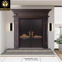 China Customized Wood Color All Aluminum Entrance Door For Biggest House Building for sale