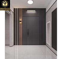 China Handle Black Wooden Aluminium Garden Door Noiseless Aluminium Pivot Entrance Doors for sale
