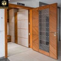 China Handle Black Wooden Aluminium Garden Door Noiseless Aluminium Pivot Entrance Doors for sale